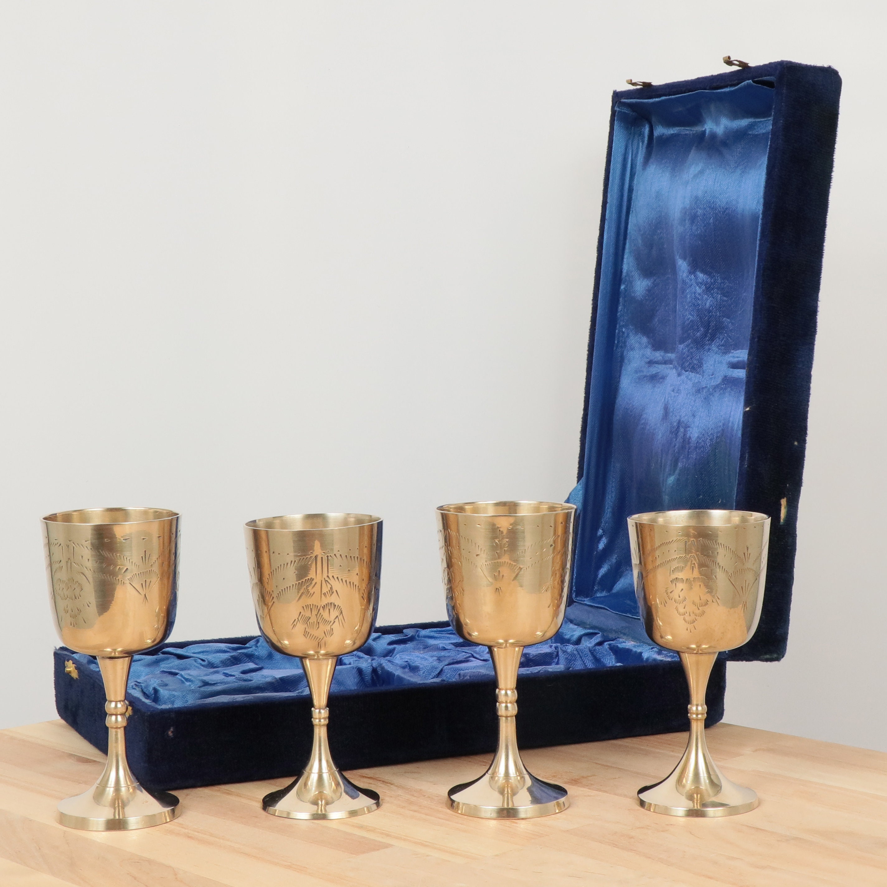 Goblet Set in the Original Box || 4 Brass Cup Sherry / Wine Goblet ...