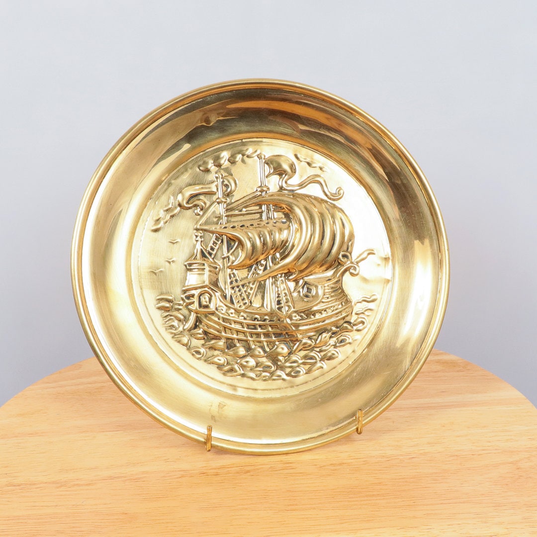 Plate / Wall Hanging - a Ship / Boat in the Sea || Vintage Solid Brass ...
