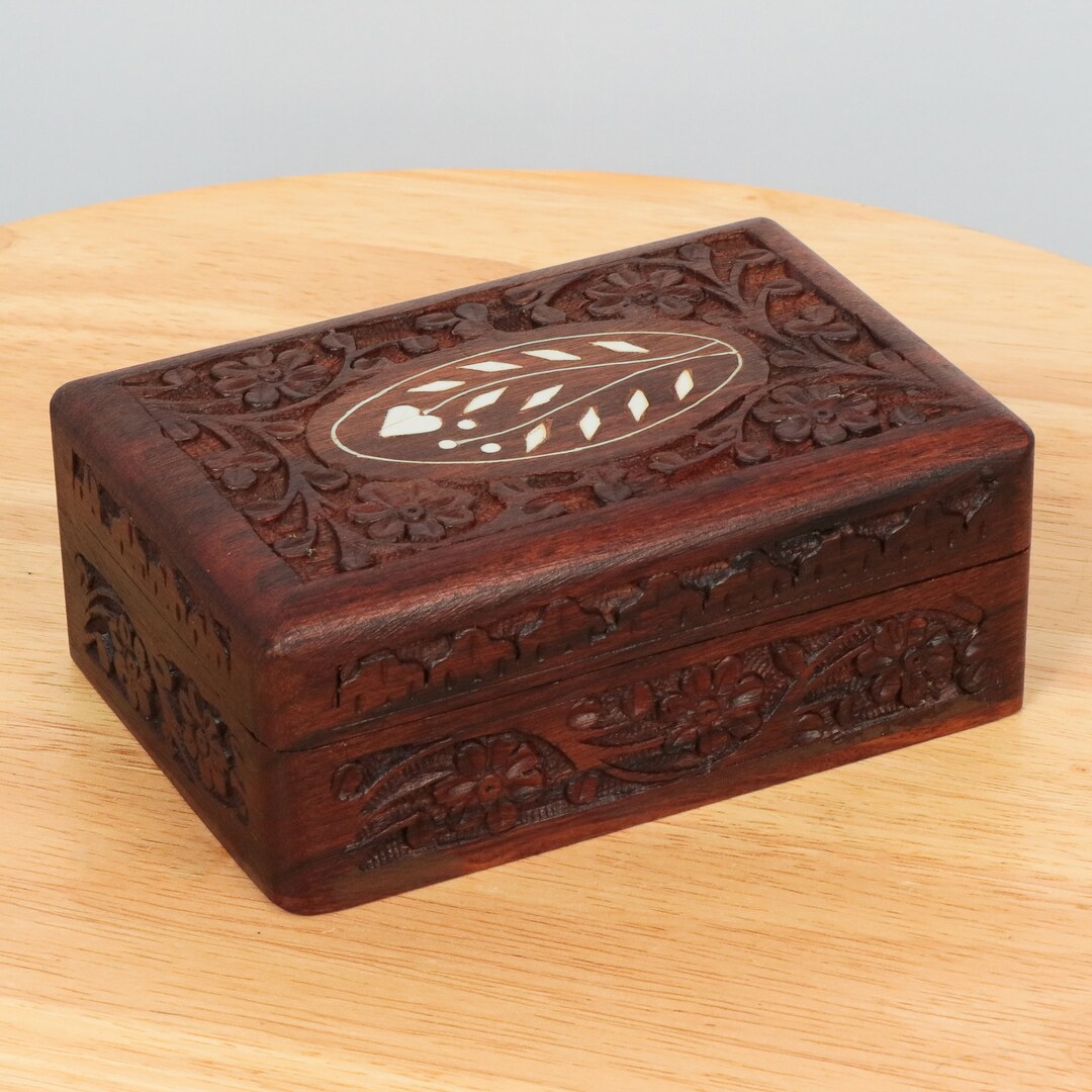 Jewellery Box || Vintage Wood || Floral Design / Pattern || Dark Brown ...