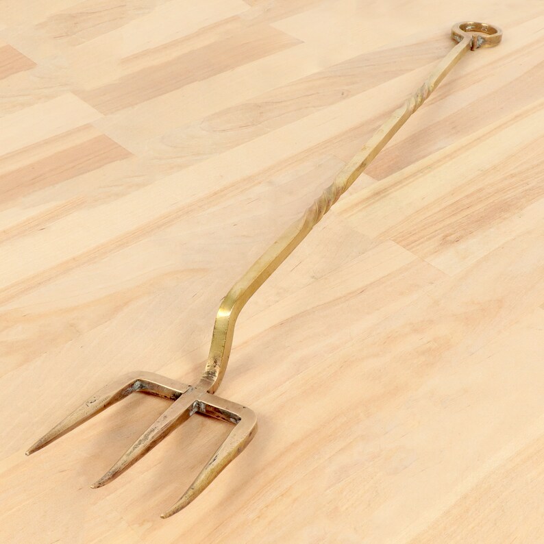 Forge-work fork / Fireplace accessory Vintage solid brass | Etsy