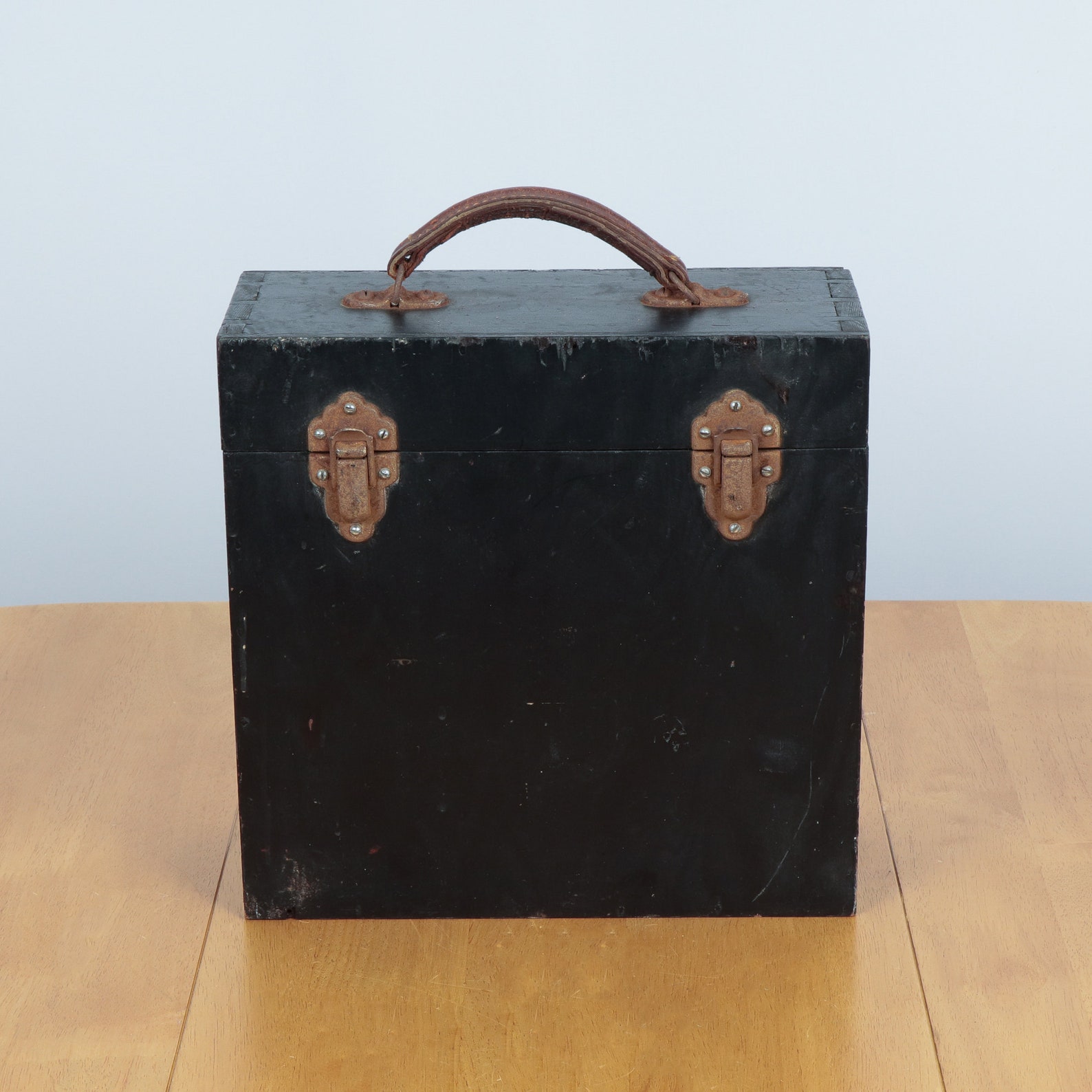 Wood Box / Case With Leather Handle || Vintage Solid Wood - Etsy UK