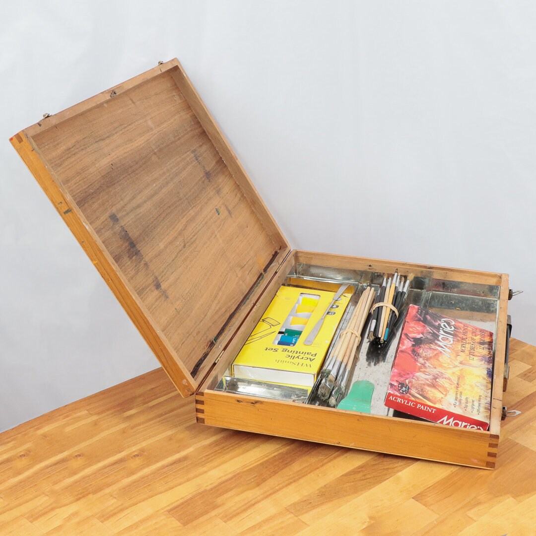 Vintage painting set wood box / Wooden box with paint and | Etsy