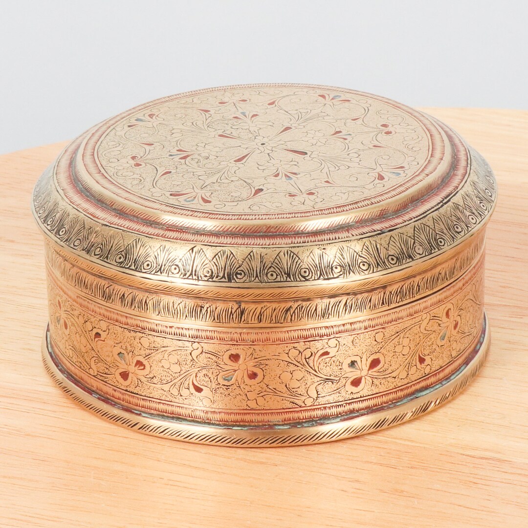 Jewellery Box || Enamel Picture on Lid || Storage Box || Vintage Solid ...