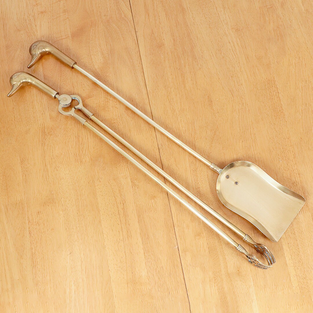 Fireplace Tool Set || Vintage Solid Brass || Shovel, Tongs With Fork ...