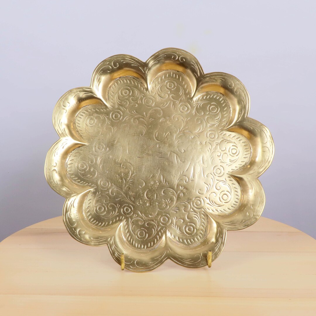 25 Cm Tray / Plate || Vintage Solid Brass || Handmade Engravings ...