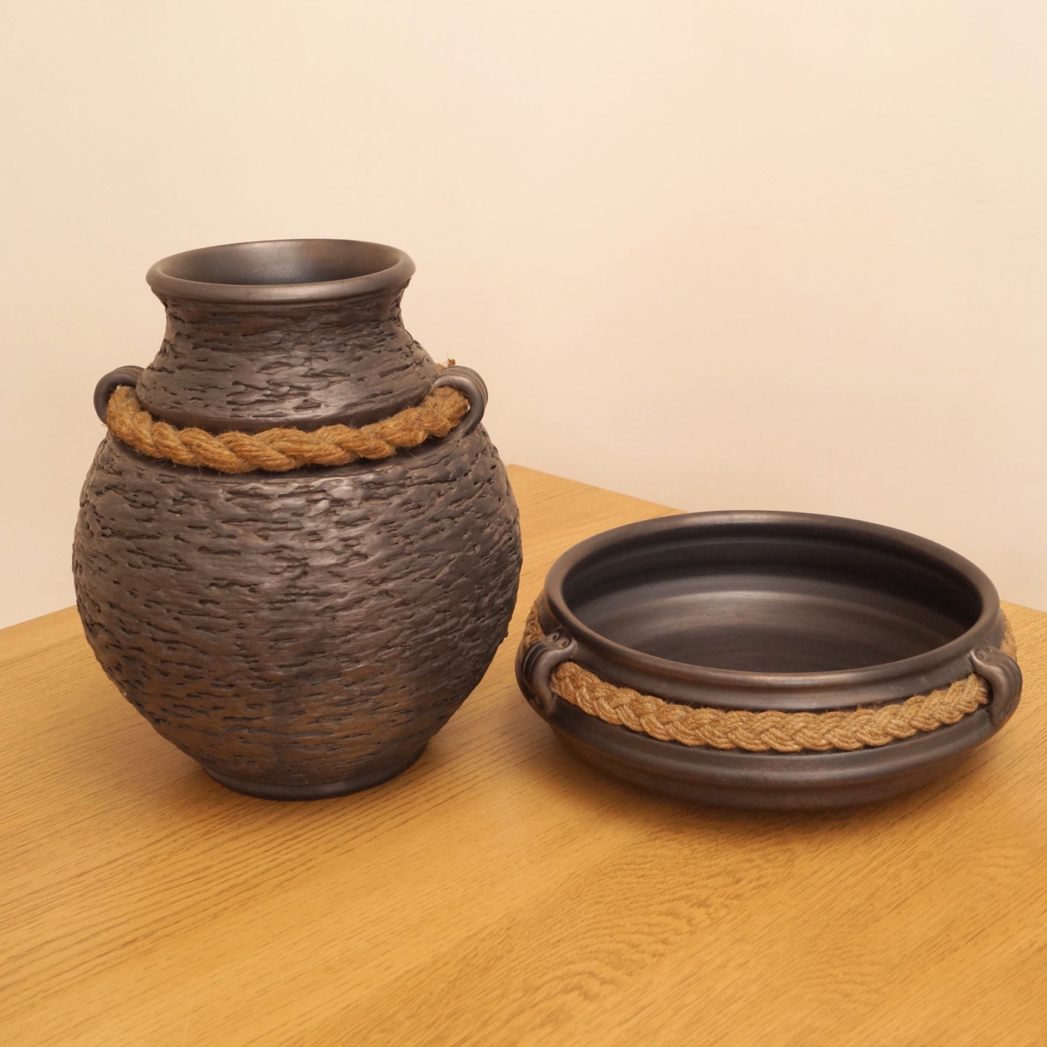 Vintage Pottery Vase and a Bowl With a Very Unique Texture / Pattern - Etsy