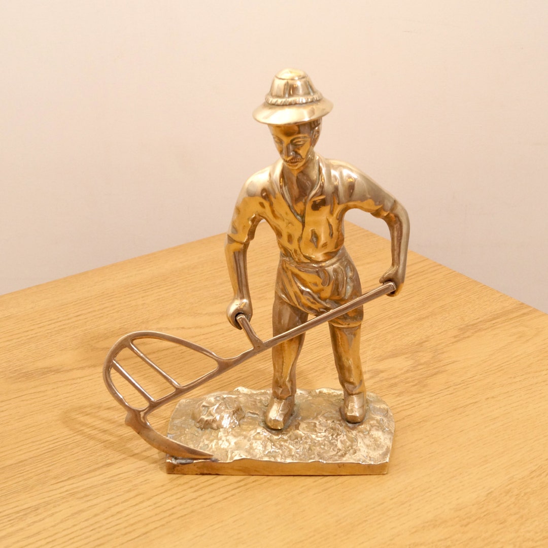 Brass Man / Peasant With a Reaper - Solid and Heavy / Statue / Figurine ...