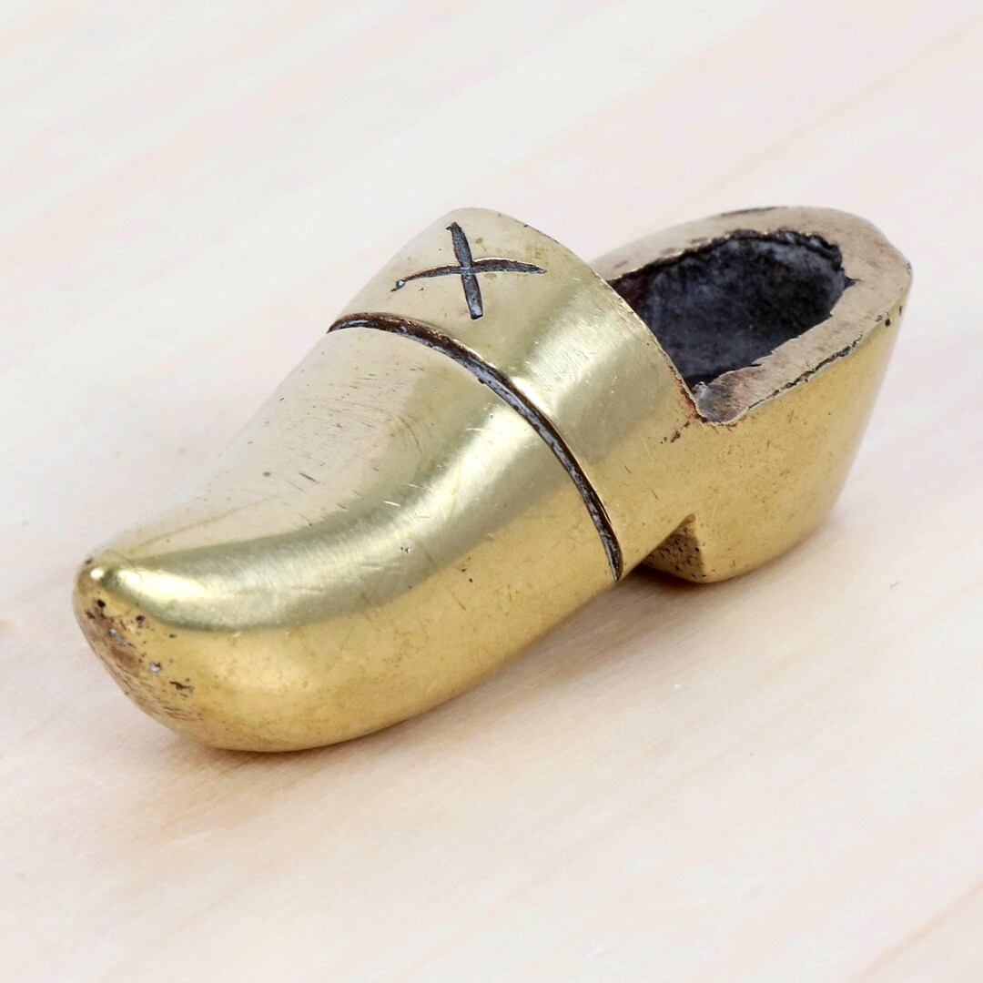 Miniature Dutch Clog Shoe Trinket Dish | Small Brass Clog | Folk Decor ...