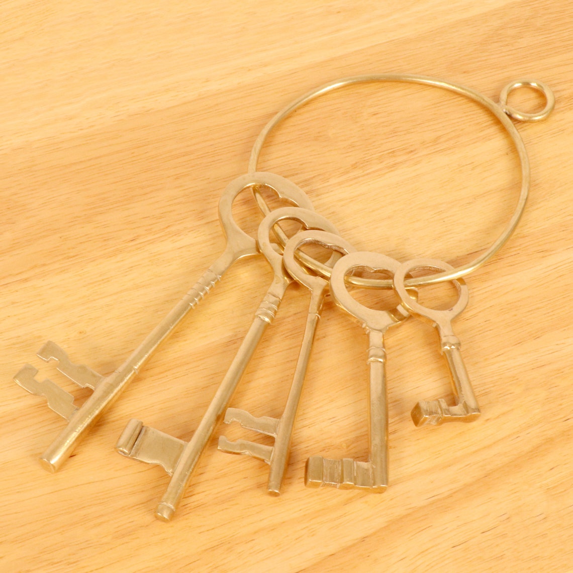 5 Keys With a Brass Ring || Vintage Solid Brass || Wall Hanging Decor ...