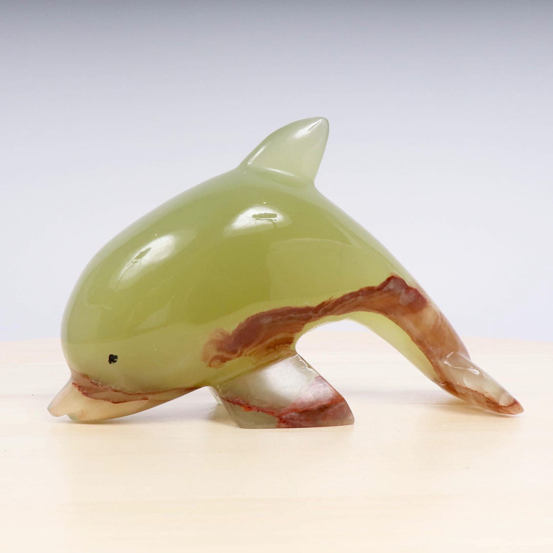 Polished Stone Dolphin Figurine | Natural Green Onyx Dolphin | Hand ...