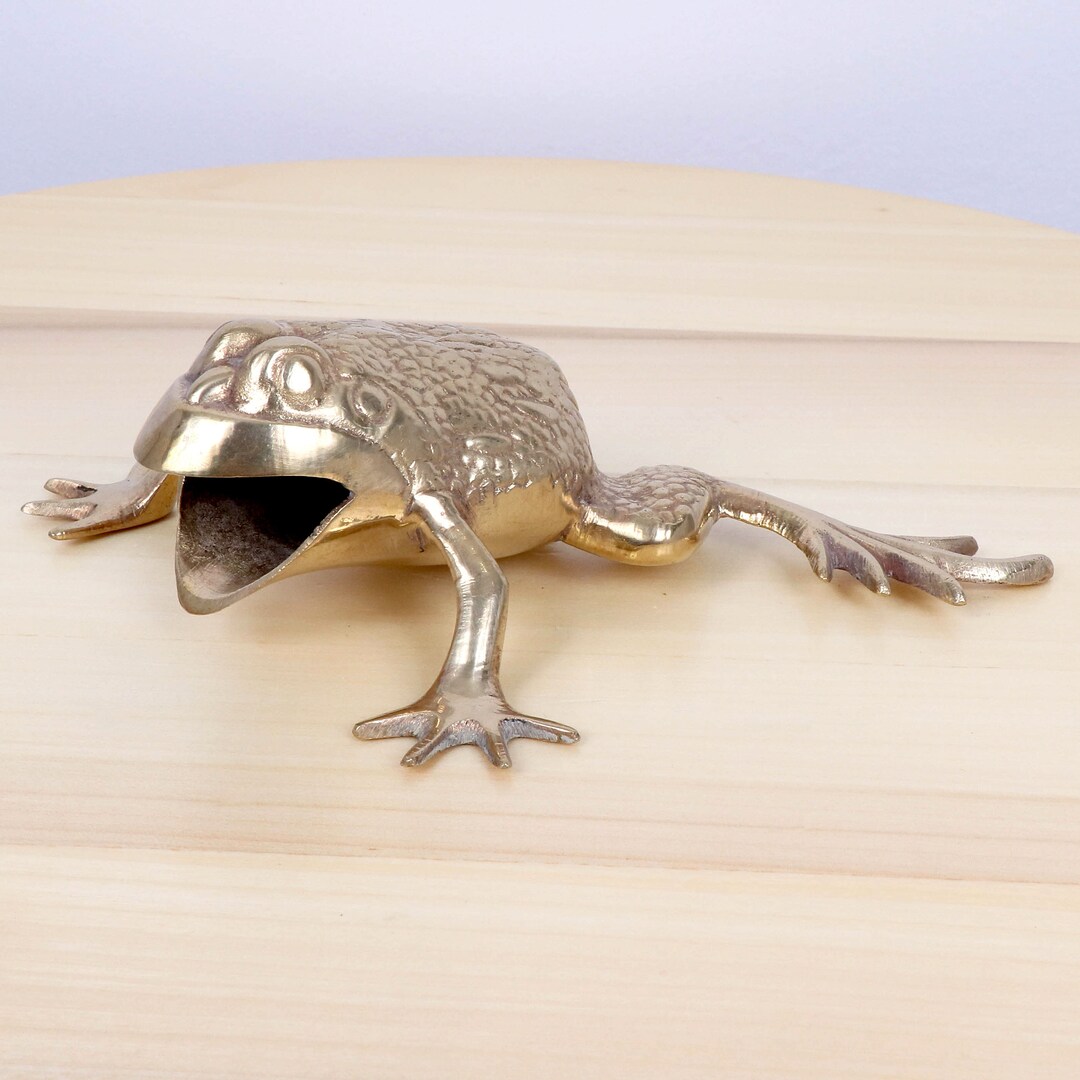 Excited Frog Statue || Vintage Solid Brass Frogling Sculpture ...