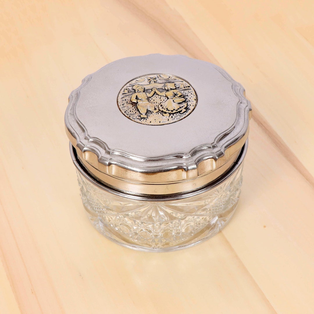 Antique Cut Glass Powder Jar / Dressing Table Jar / Vanity Pot / Cut ...