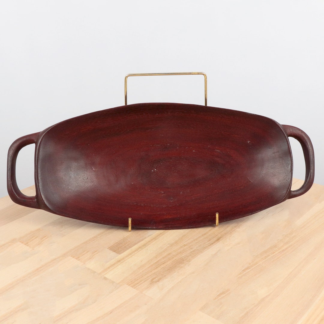 One Piece Wood Oval Shape Bowl / Tray With Handles || Handmade Carved ...