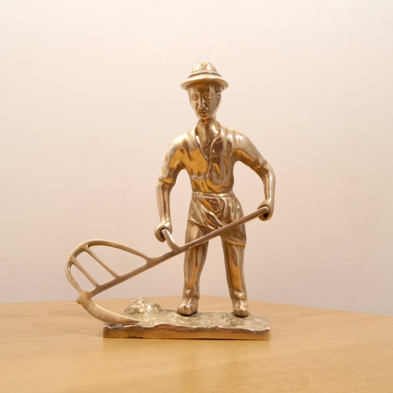 Brass Man / Peasant With a Reaper - Solid and Heavy / Statue / Figurine ...