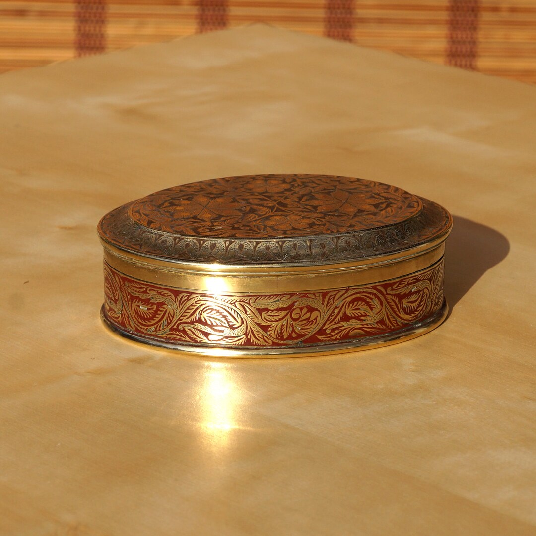 Brass Jewellery Box With a Lid || Brown, Red and Gold Colour Floral ...