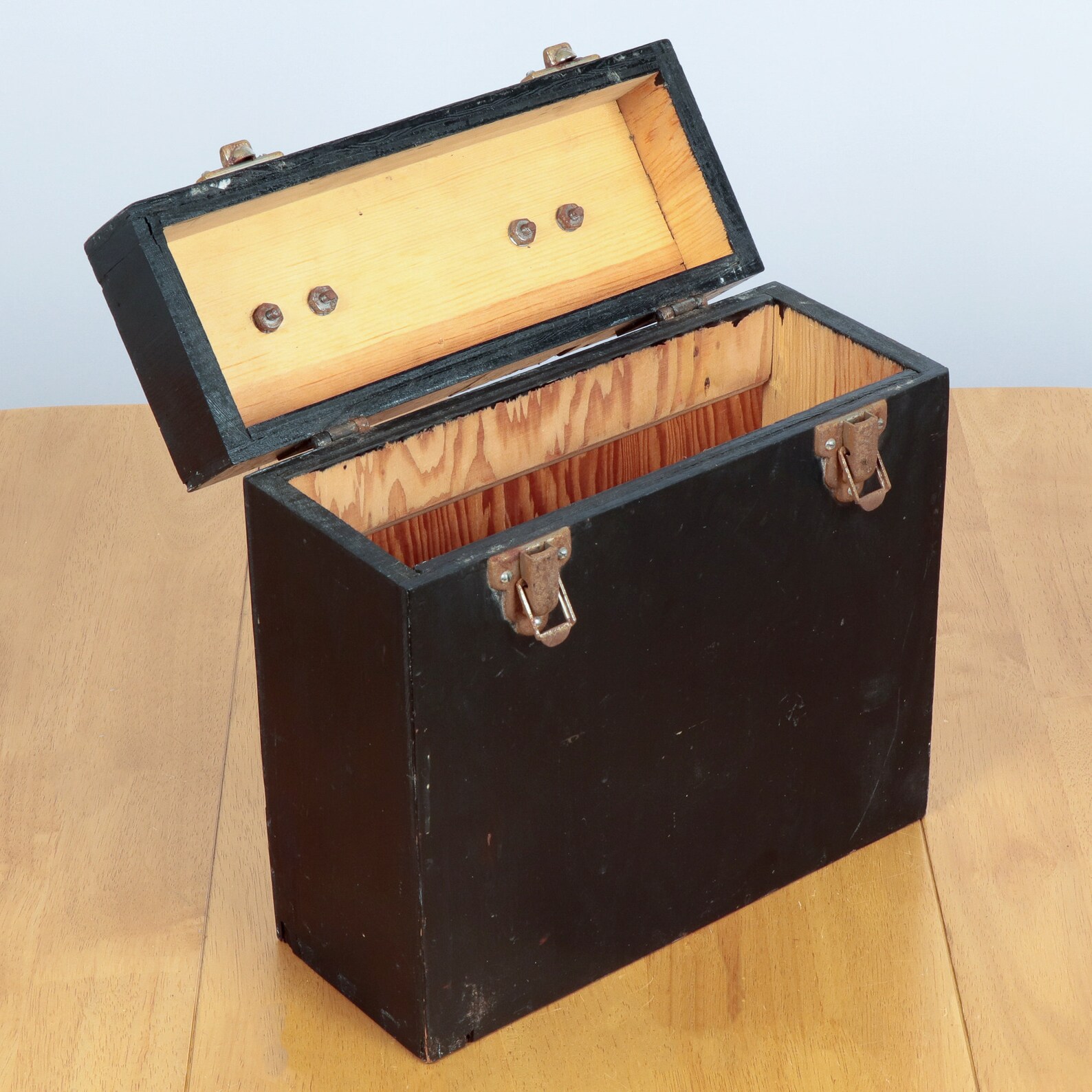 Wood Box / Case With Leather Handle || Vintage Solid Wood - Etsy