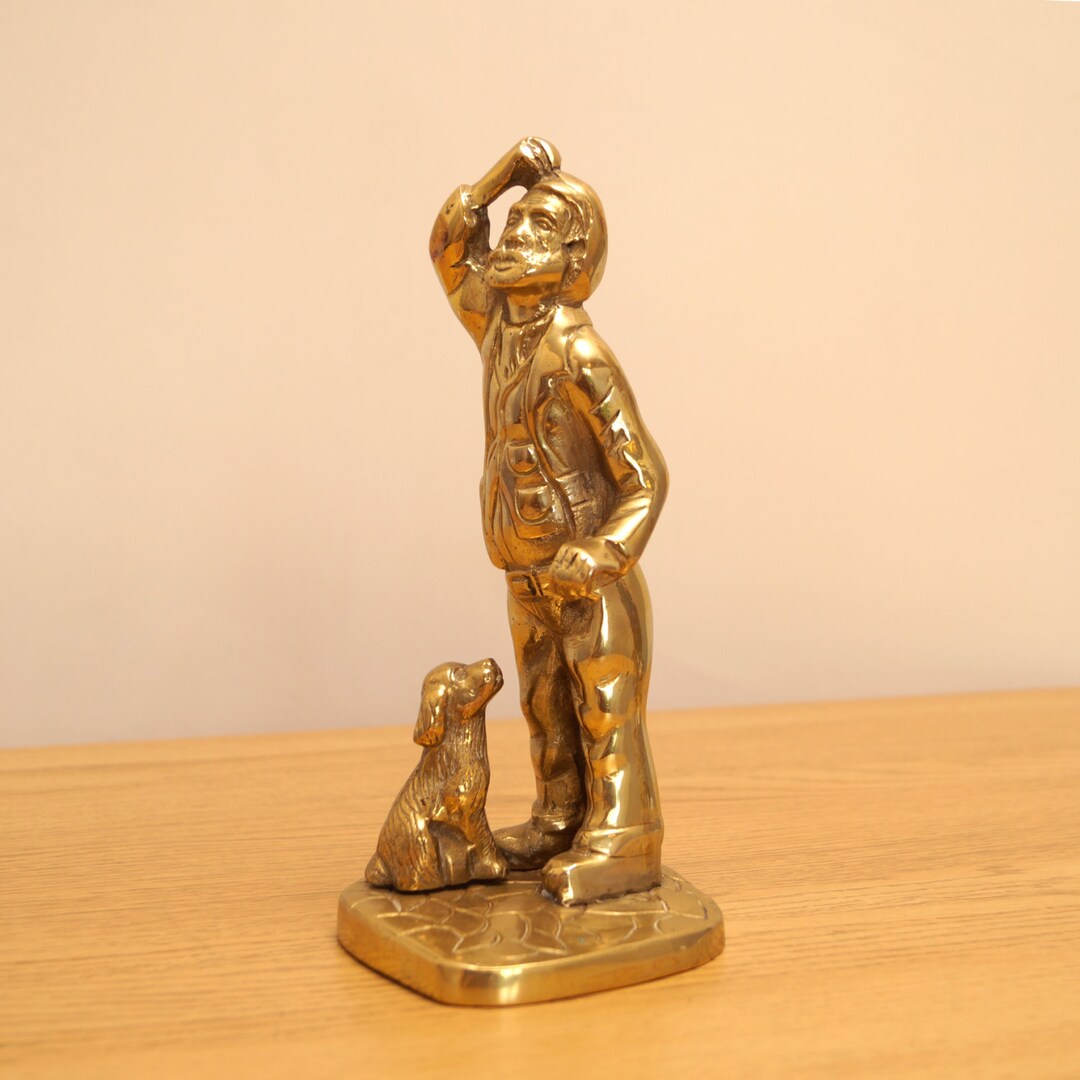 Brass Man With Dog on Stand - Solid and Heavy / Statue / Figurine ...