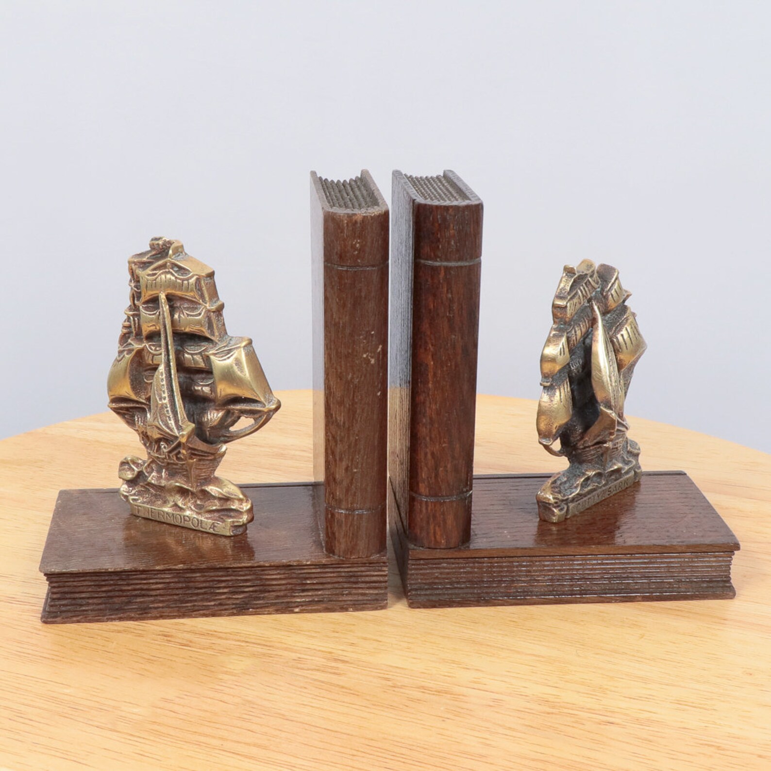 Bookends || Vintage Heavy Wood and Solid Brass Ship - Cutty Sark ...