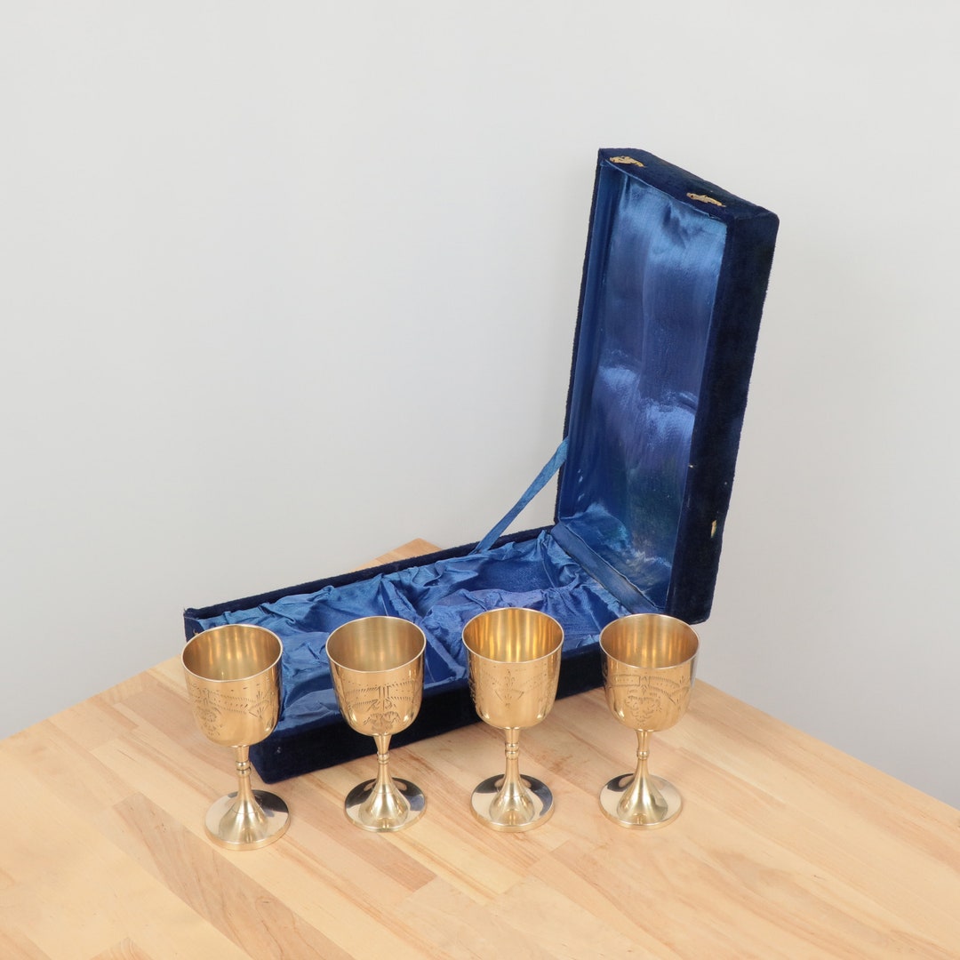 Goblet Set in the Original Box || 4 Brass Cup Sherry / Wine Goblet ...