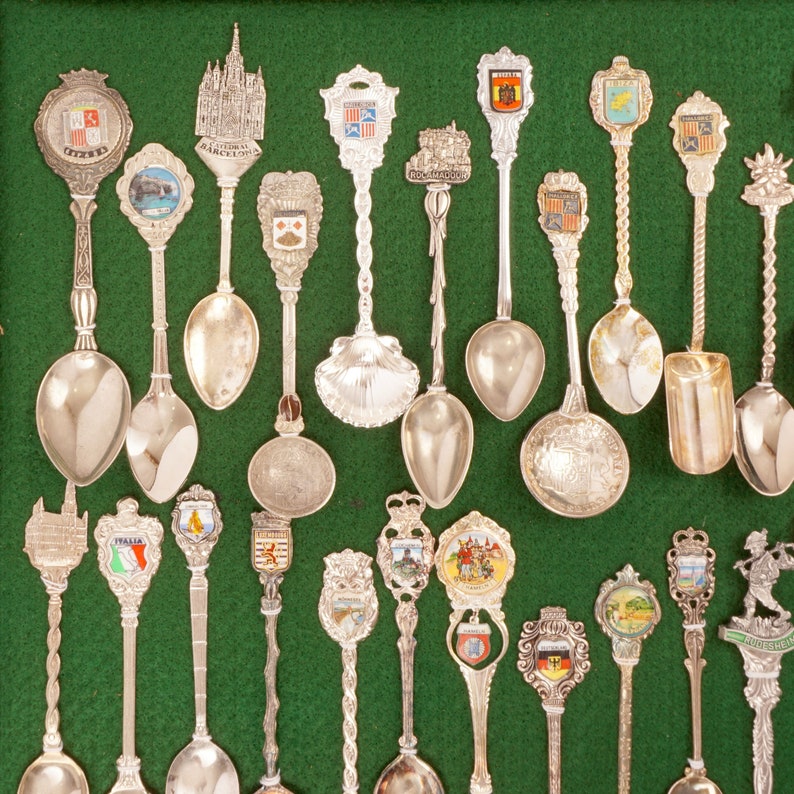 A Collection of Souvenir Spoons || World Wide || Vintage Wooden Frame ...