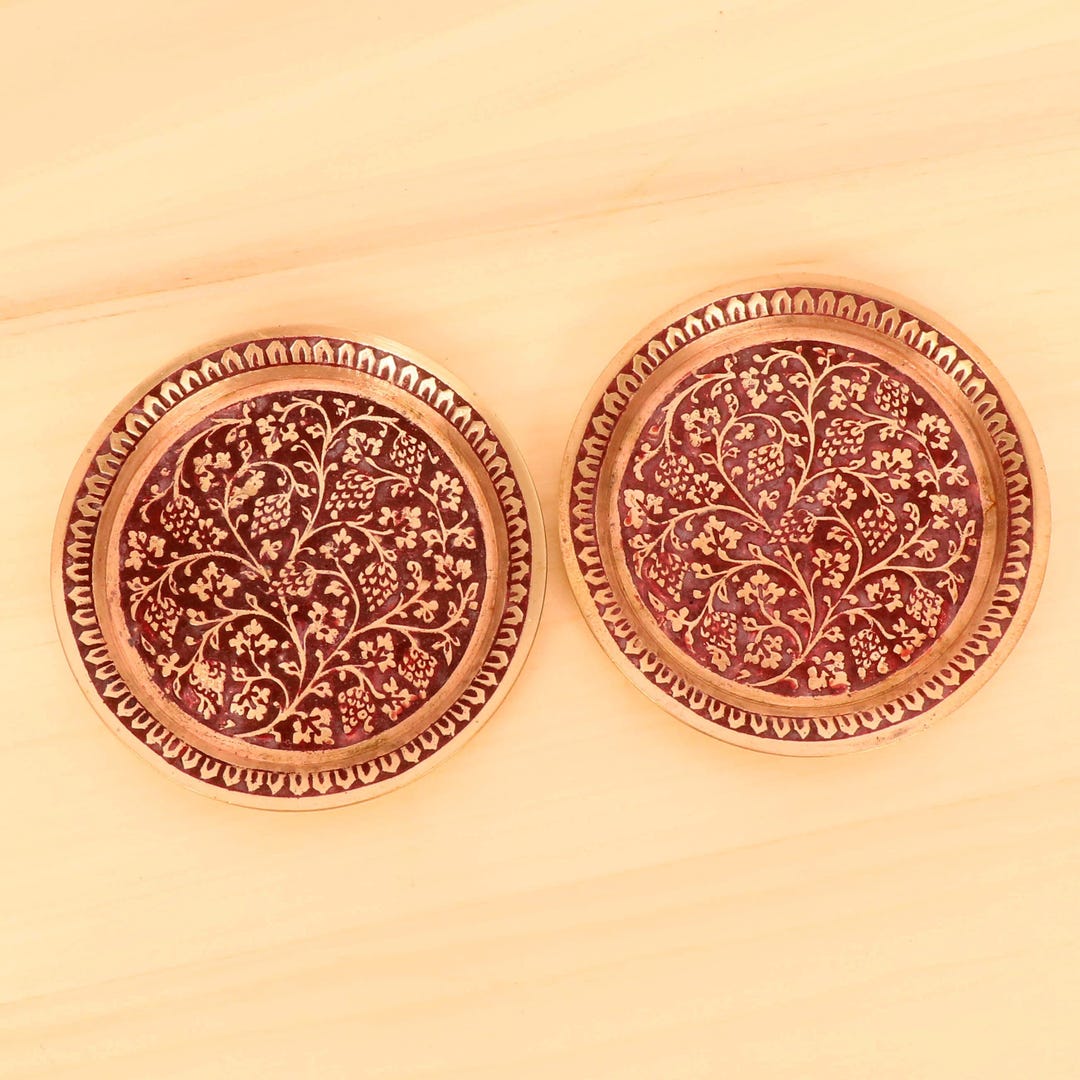 2 Small Plates / Trays / Dishes / Coasters || Pressed Floral Ornaments ...