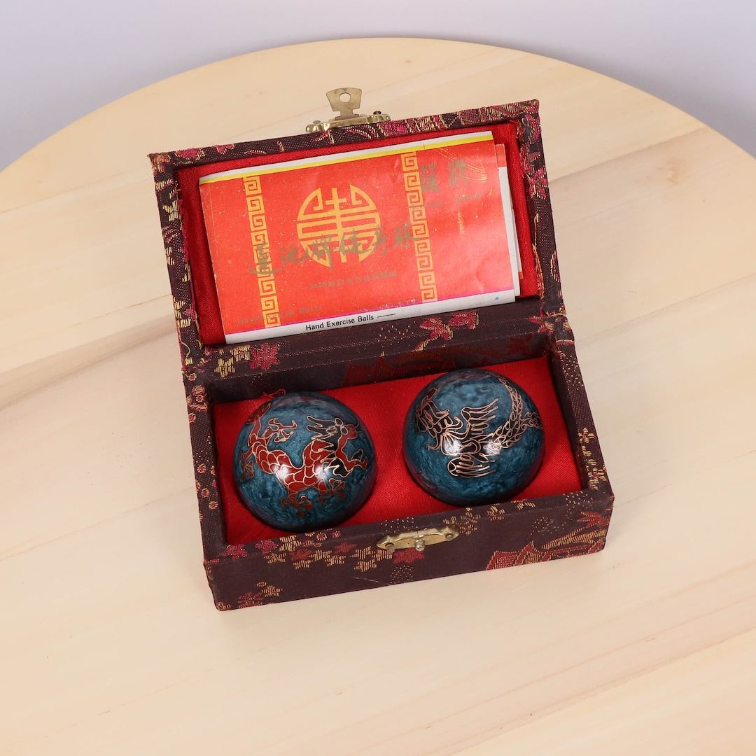 2 Chinese Iron Balls Original Box Iron Ball Direction Dragon Design ...
