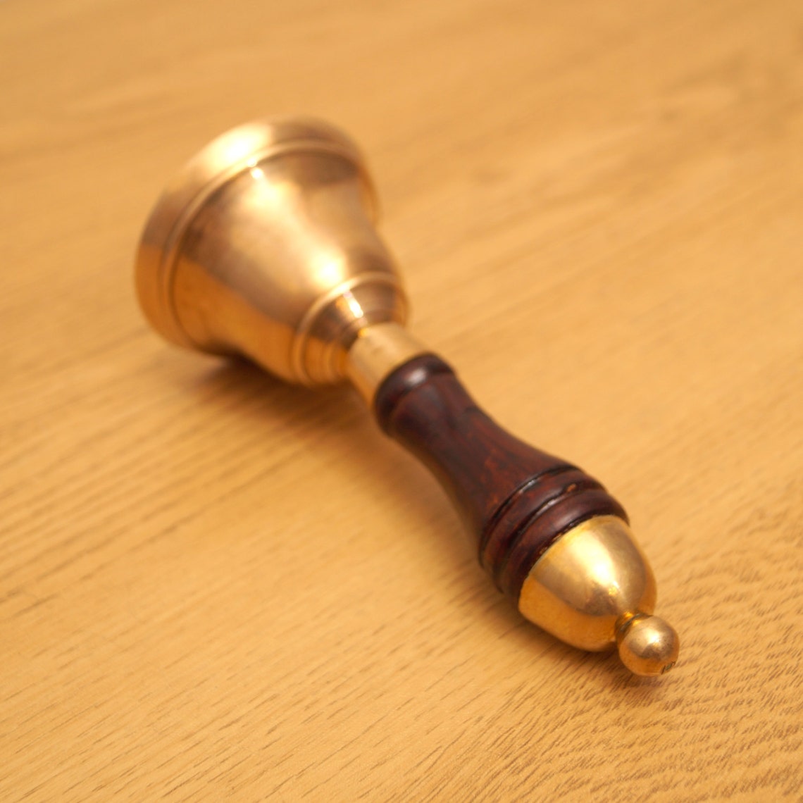 Vintage Solid Brass Desk Bell Dark Brown Wood Handle - Etsy