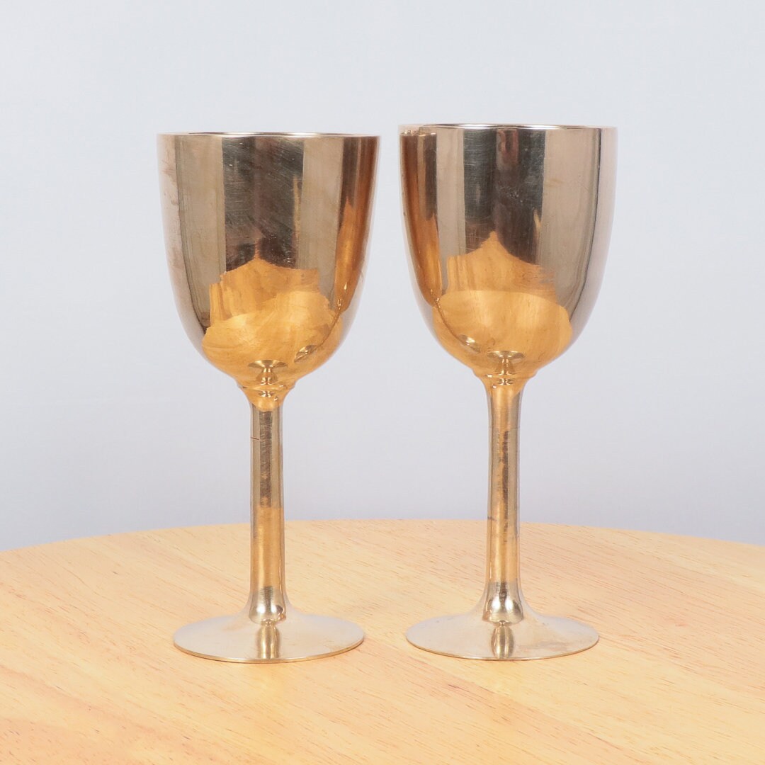 2 Goblets / Glasses / Two Brass Goblets / Brass Drinkware / Brass Wine ...