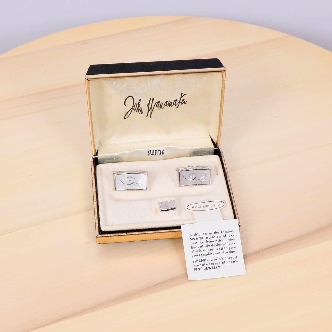 Vintage Swank Silver Plated Cufflinks and Tie Pin / Tie Clip in an ...