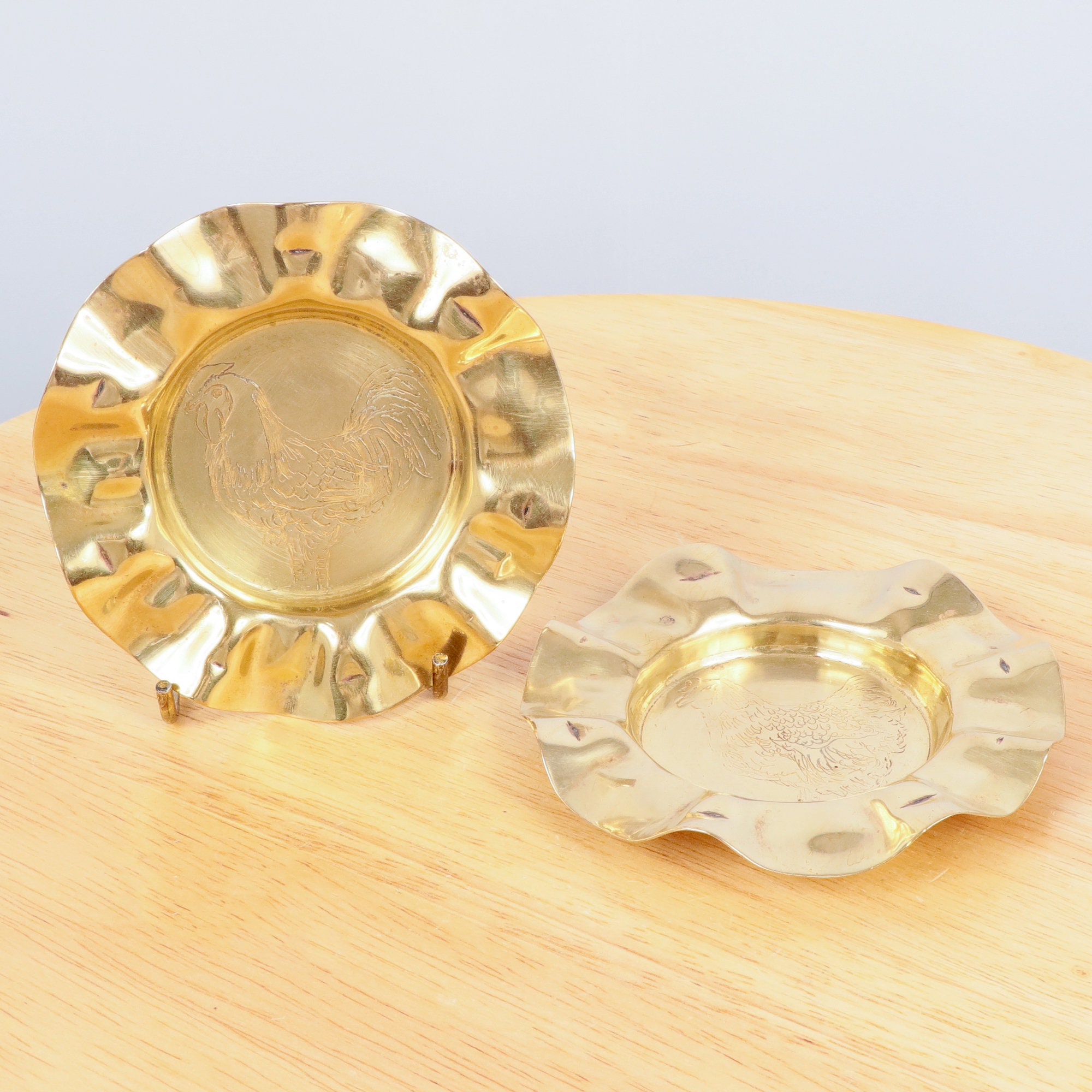 2 Plates / Dishes / Small Trays Vintage Solid Brass | Etsy