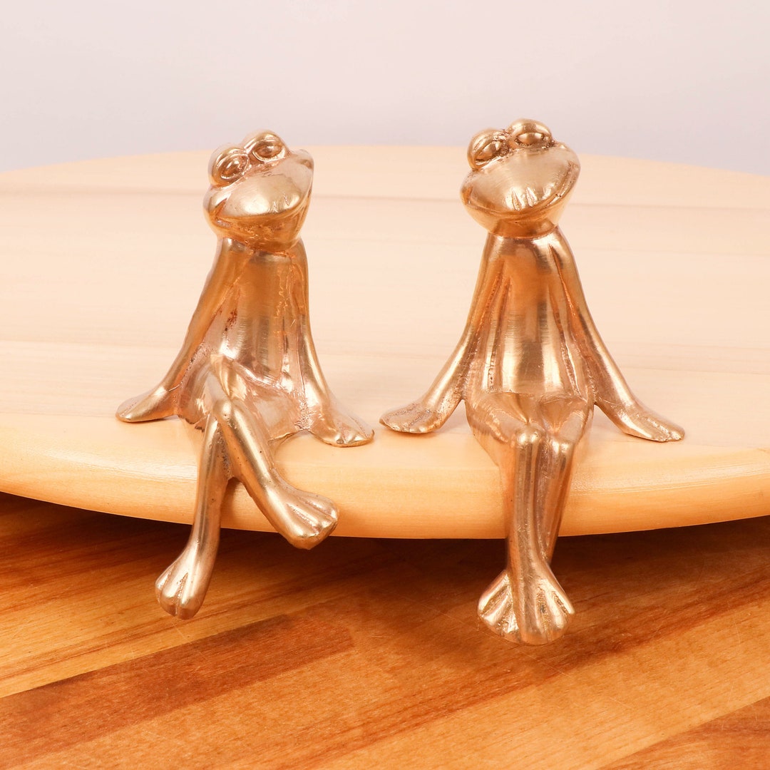 2 Happy Frog Figurines / Statues / Sculptures || Vintage Solid Brass ...