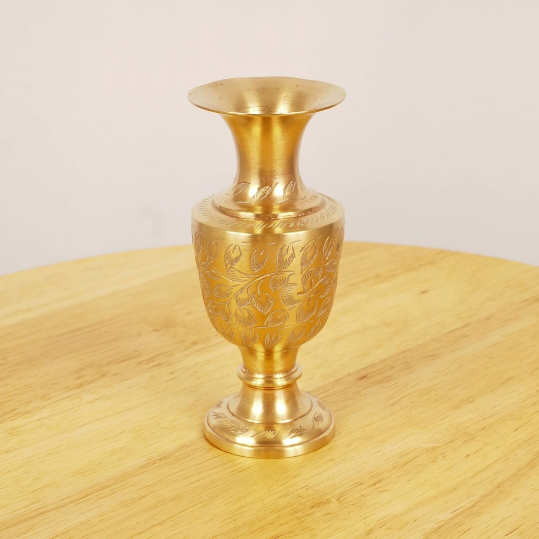 Small Vase || Vintage Solid Brass || Made in India 225J || Floral ...