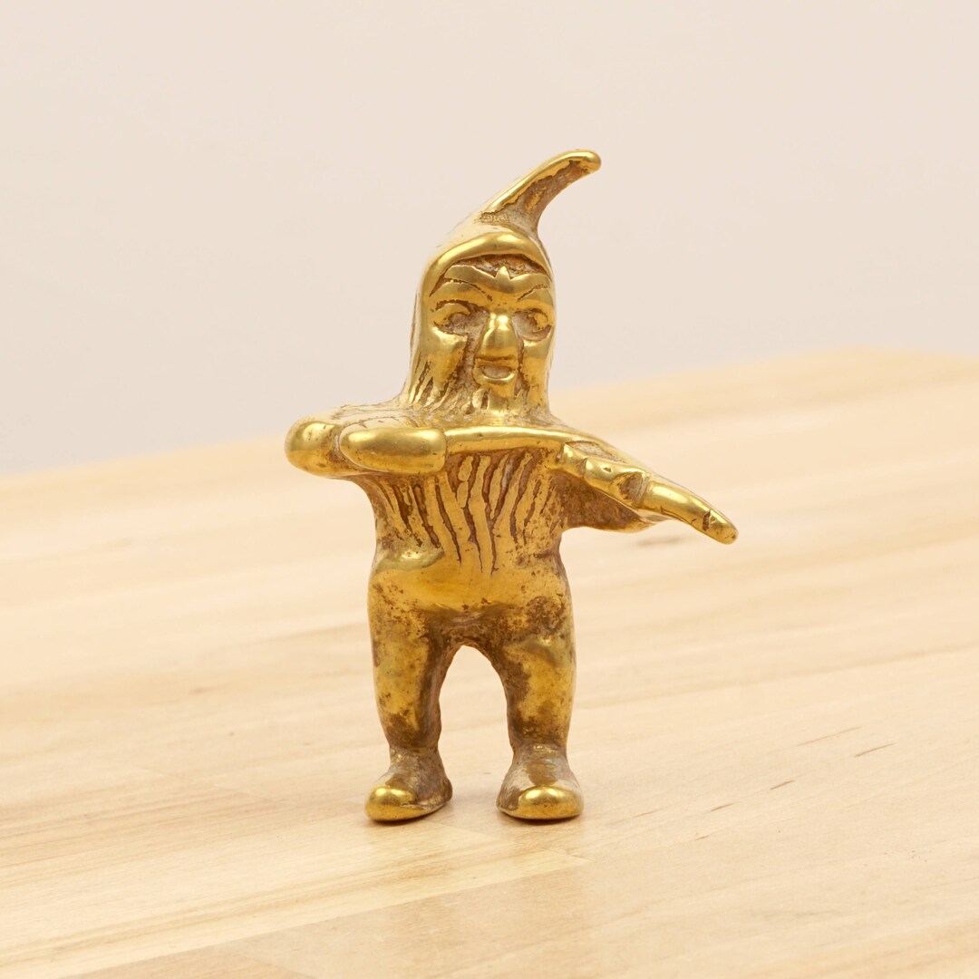 Gnome Miniature || Vintage Solid Brass || Dwarf / Gnome Playing Violin ...