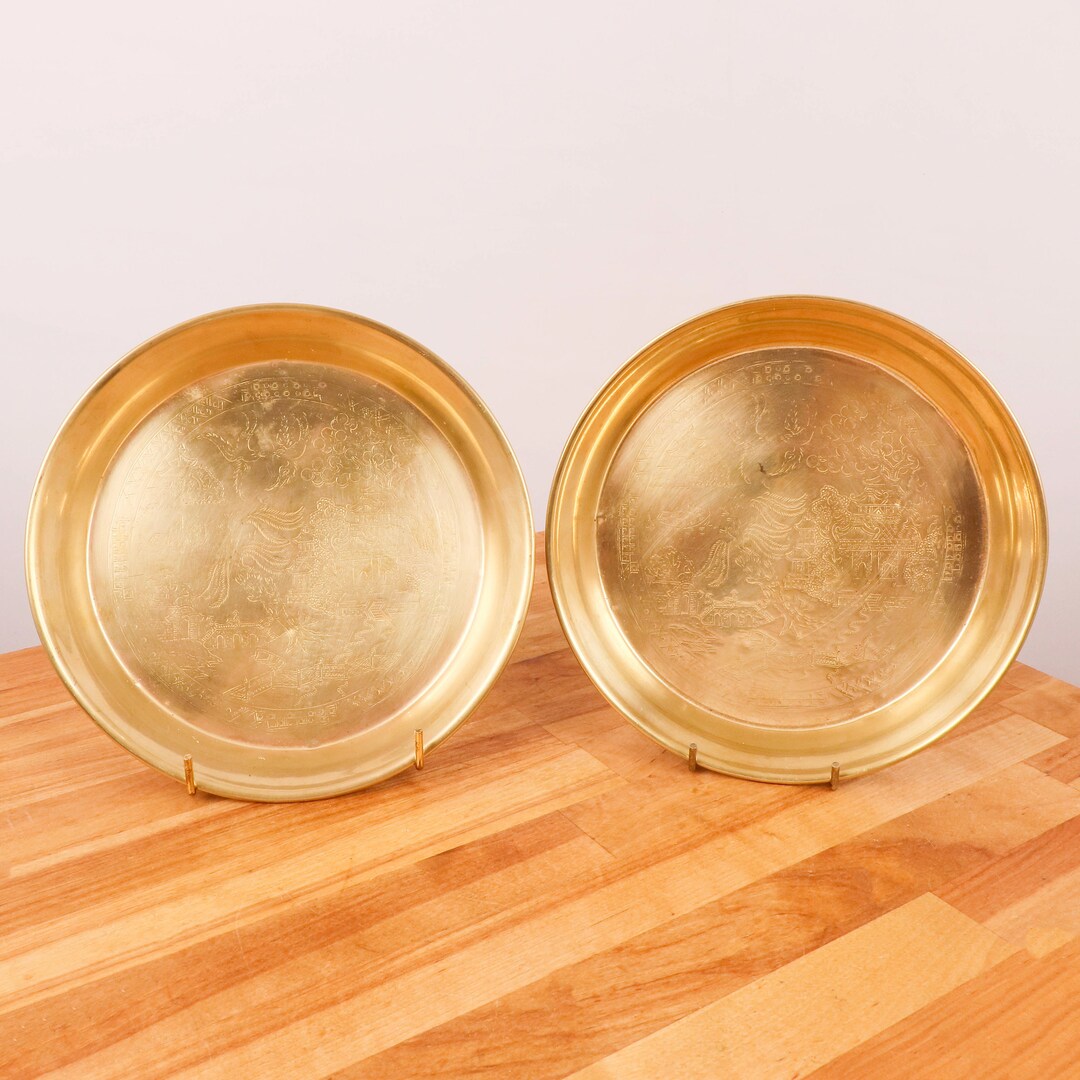 20 Cm Plates / Dishes / Trays || Vintage Solid Brass || Hand Etched ...