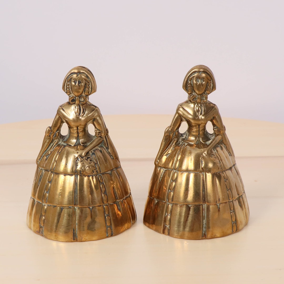 2 Small Solid Brass Bell Victorian Ladies || Vintage Solid Brass ...