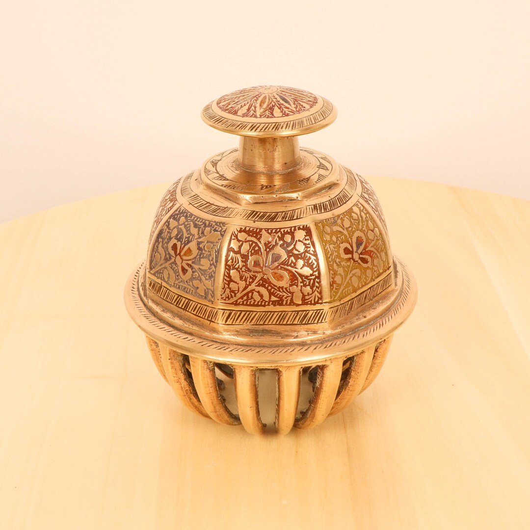 Elephant Claw Bell || Vintage Solid Brass || Abstract Floral Pattern ...