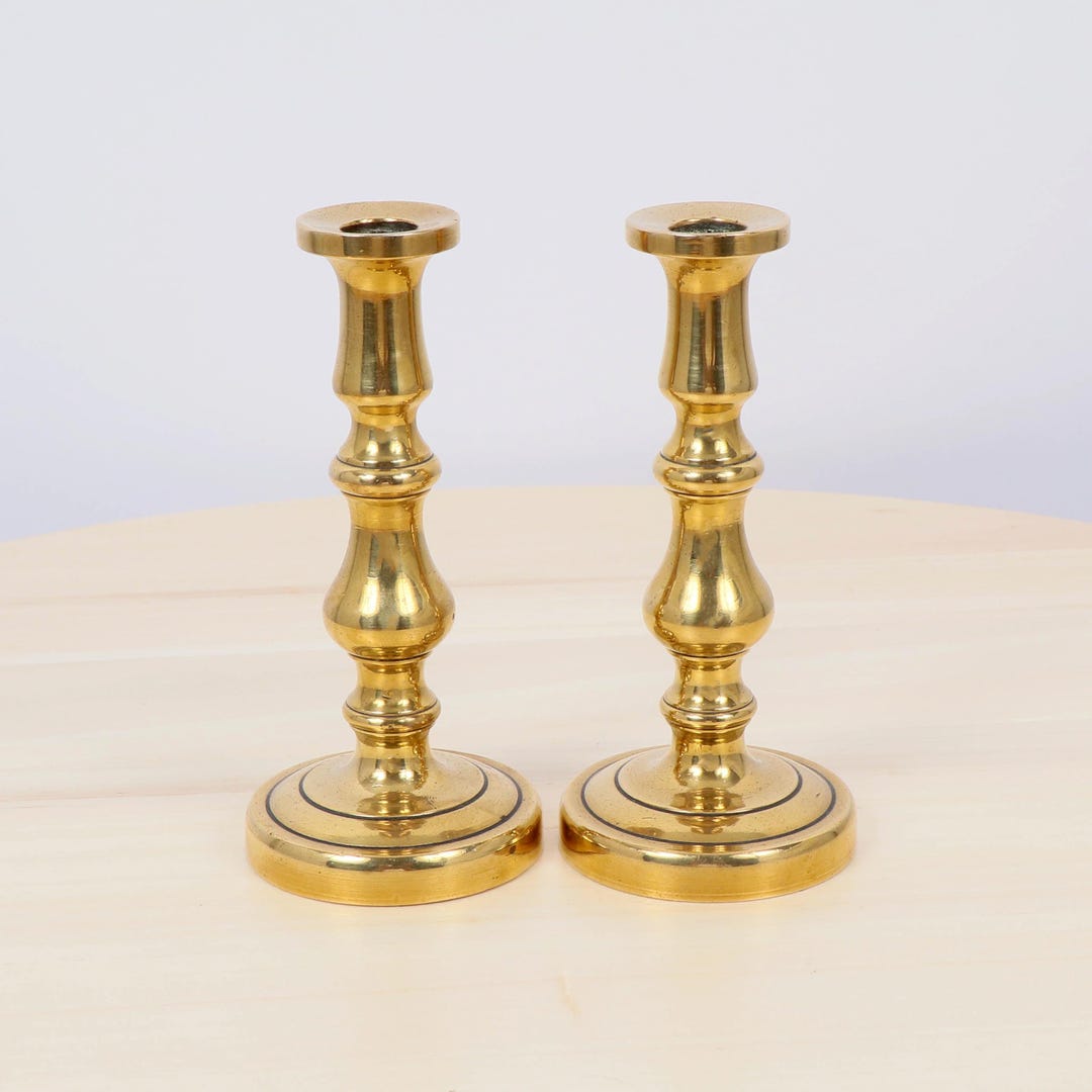 Pair of 2 Mini Candlesticks, Tall Taper Candle Holders, Elegant Brass ...