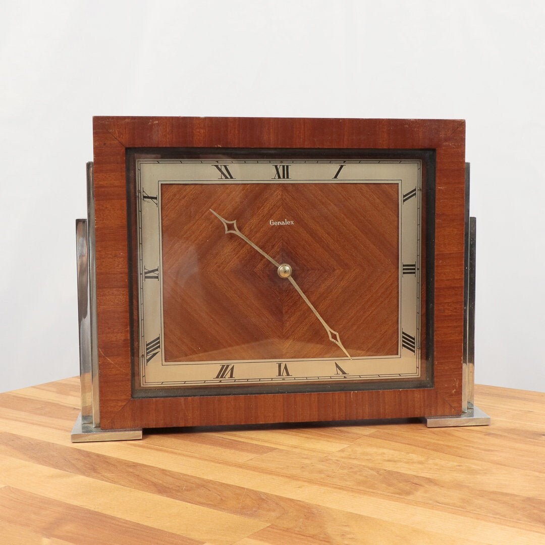 LARGE HEAVY Desk Clock || Genalex || Vintage Wod and Solid Brass ...