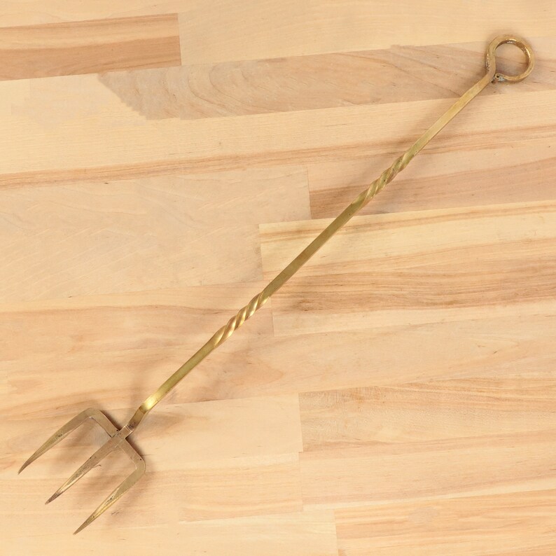 Forge-work fork / Fireplace accessory Vintage solid brass | Etsy