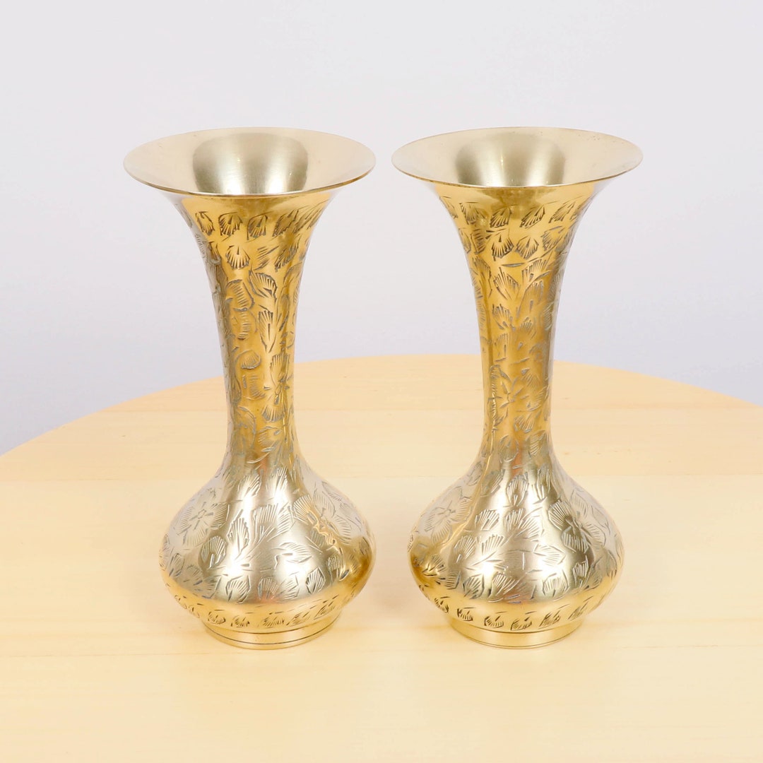 2 Vases / Set of Two Vases / Vase Pair || Handmade Engraved Floral ...