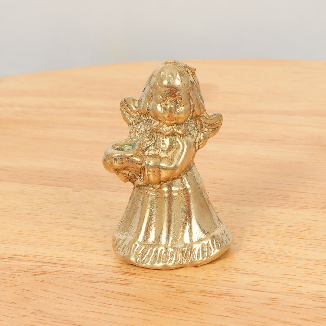 A Small Solid Brass Angel Candle Holder || Vintage Solid Brass Angel ...