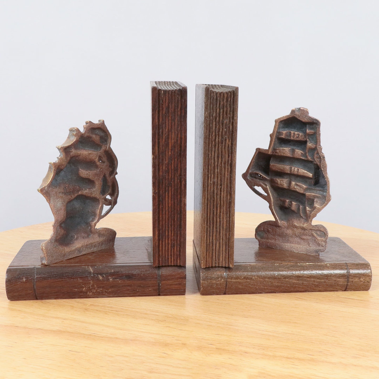 Bookends || Vintage Heavy Wood and Solid Brass Ship - Cutty Sark ...