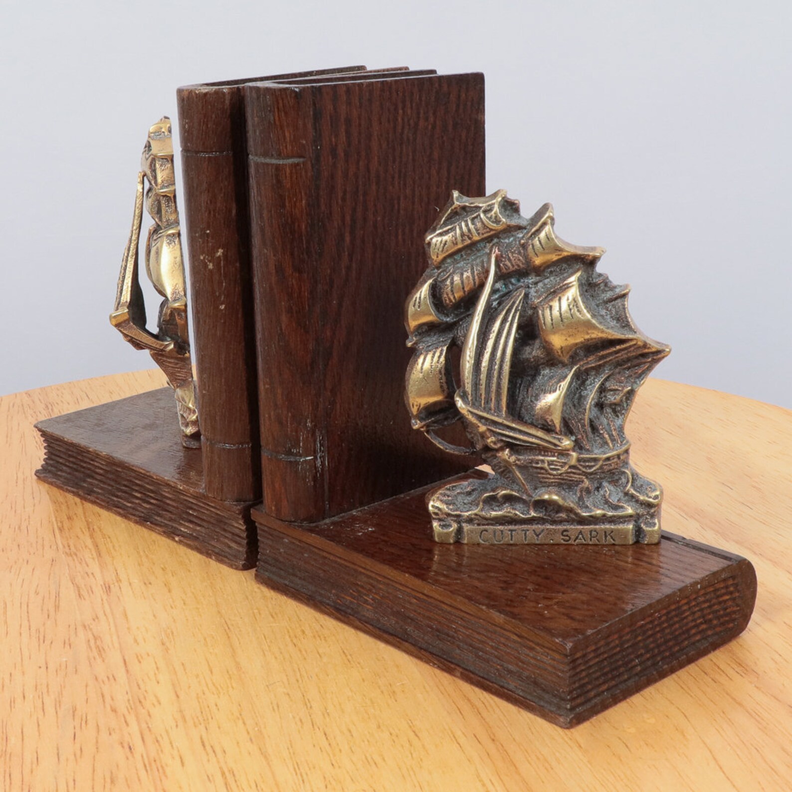 Bookends || Vintage Heavy Wood and Solid Brass Ship - Cutty Sark ...