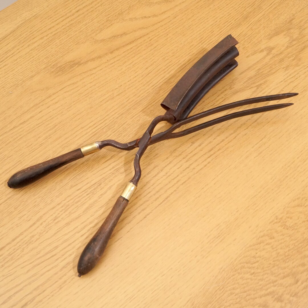 Antique Curling Iron or Crimping Tool || Metal Alloy With Wooden Handle ...
