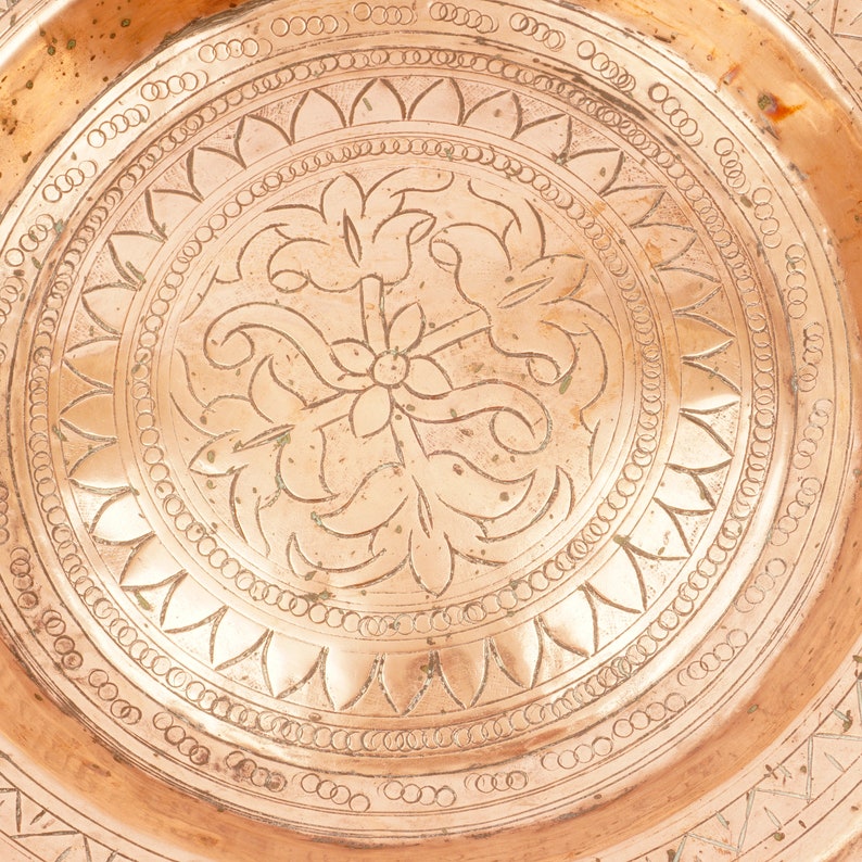 29 Cm Bowl / Tray / Dish || Vintage Copper || Handmade Engraved Floral ...