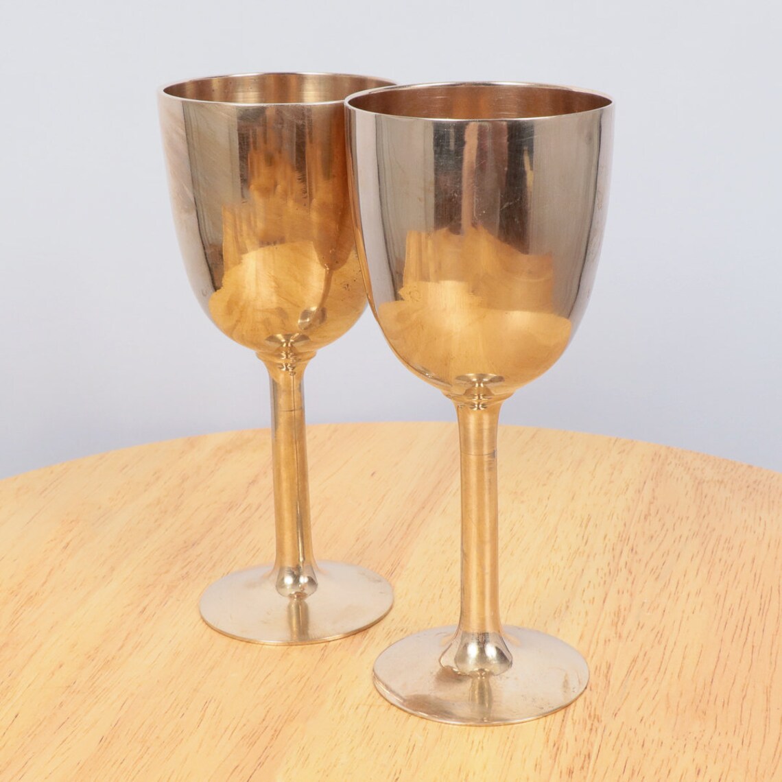2 Goblets / Glasses / Two Brass Goblets / Brass Drinkware / Brass Wine ...