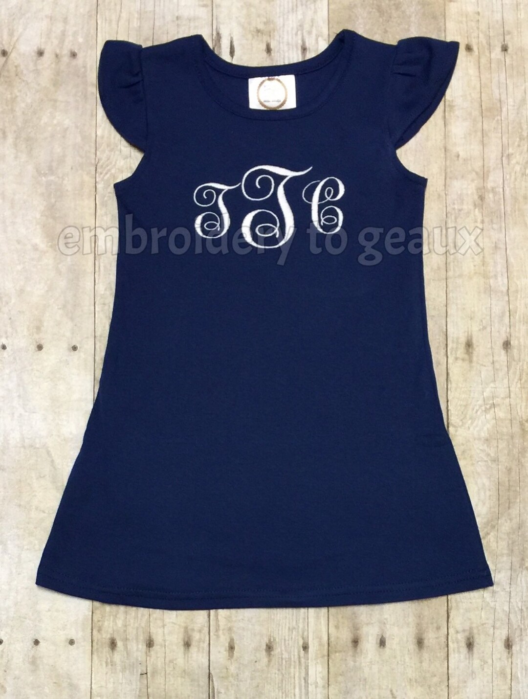 Girls Navy Monogrammed Flutter Sleeve Dresses, Monogrammed Dresses ...