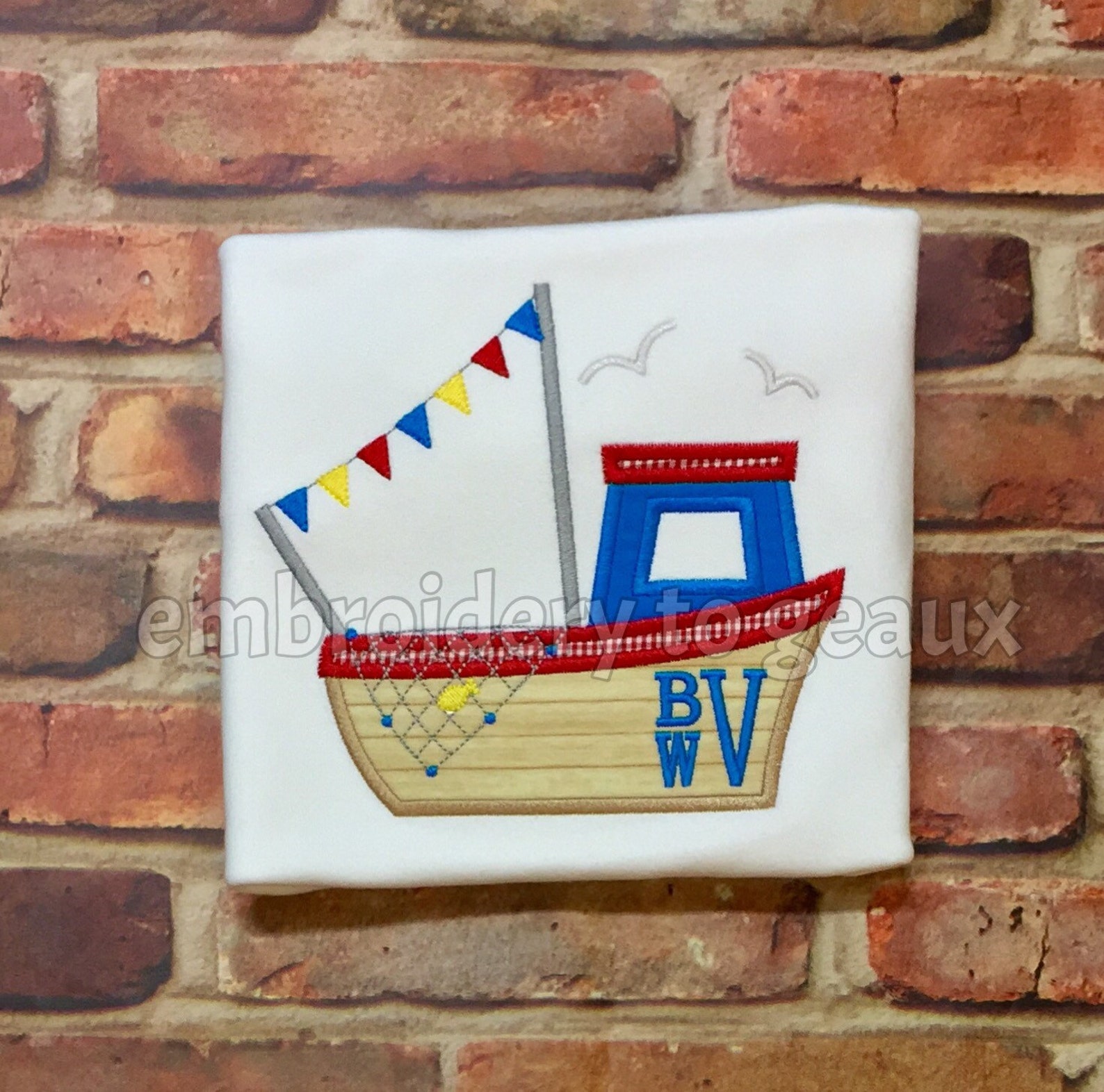 Summertime Monogrammed Fishing Boat Child's T-Shirt or | Etsy