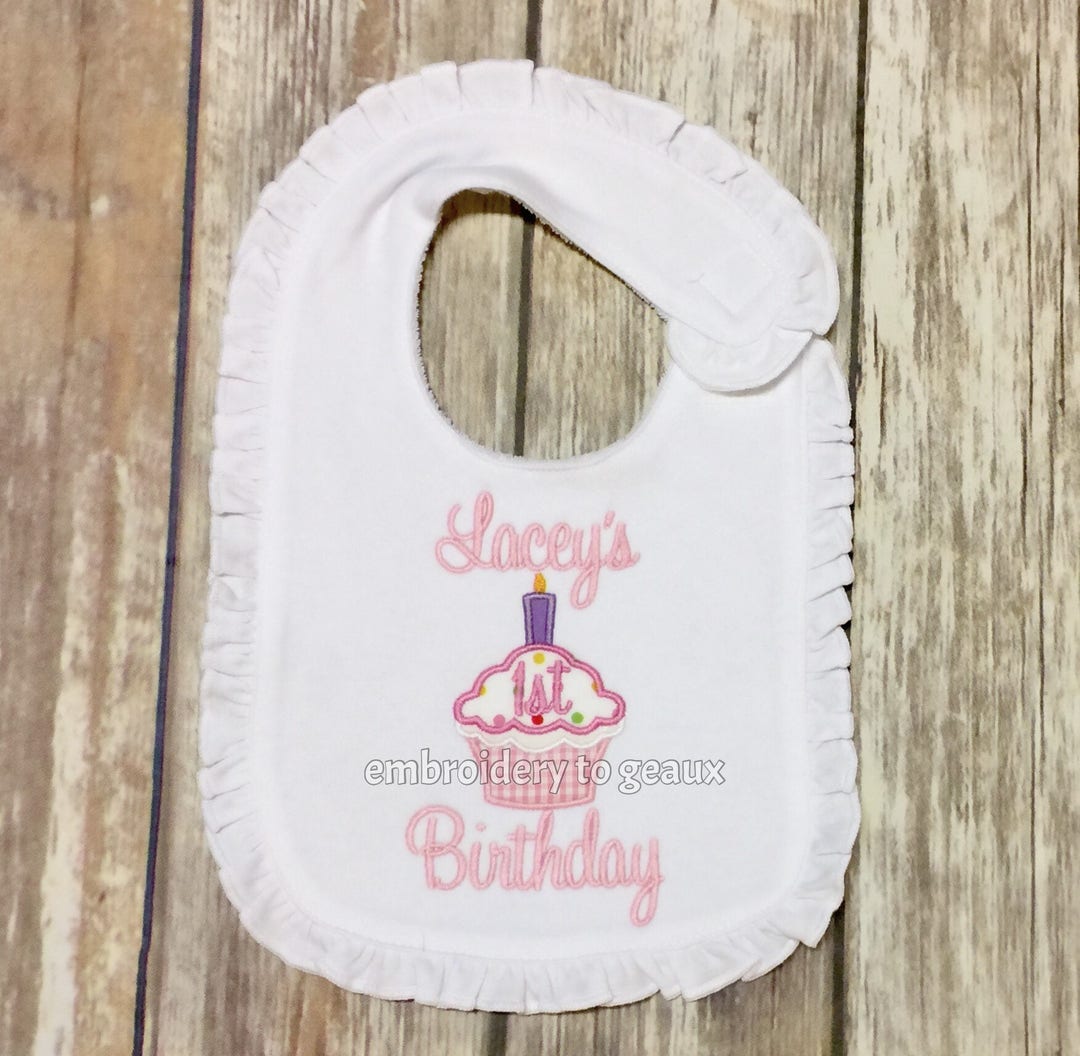 First Birthday Cupcake Bib, First Birthday Bib, Baby Girl First ...