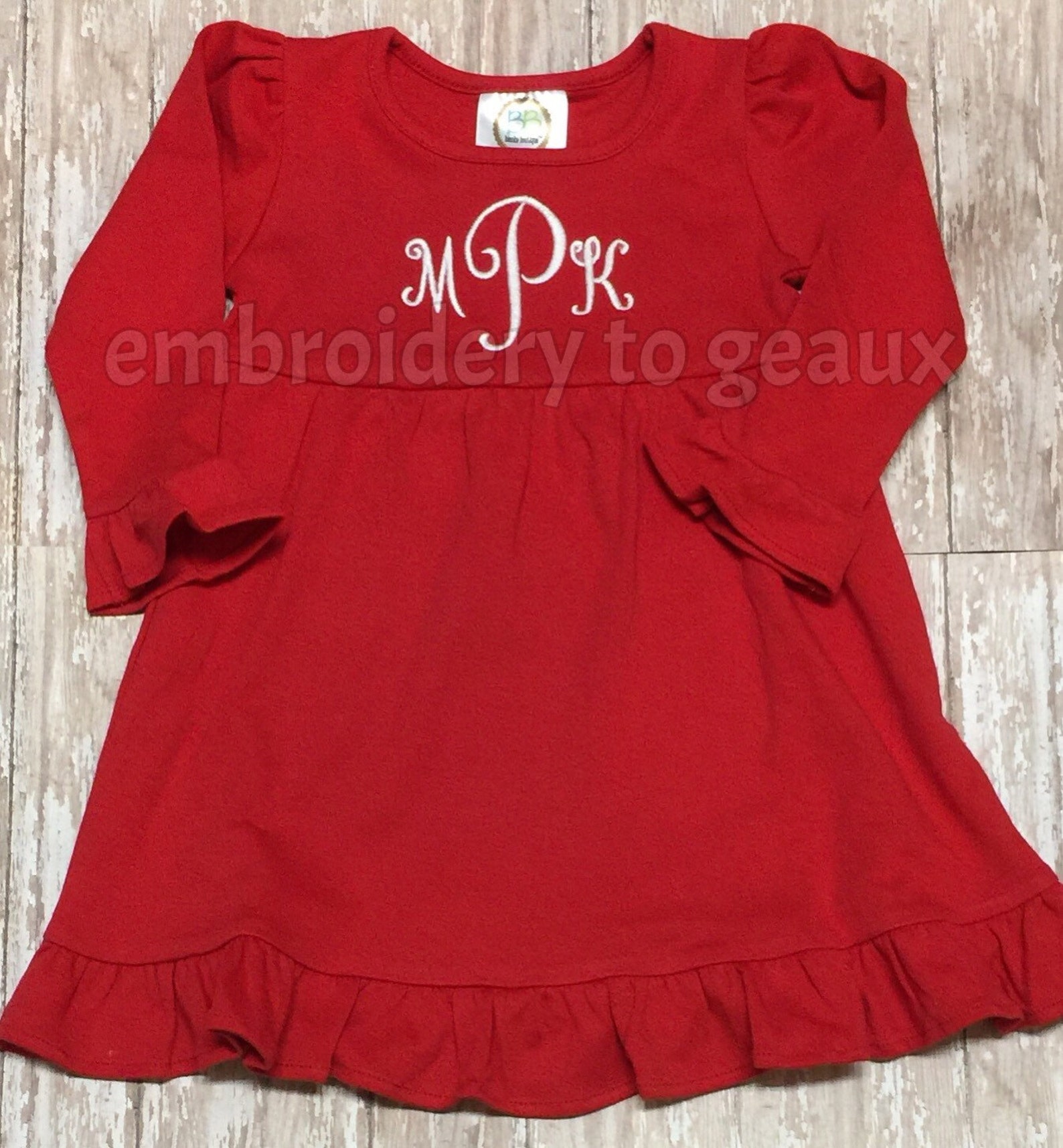 Monogrammed Girl's Ruffle Dress, Girls Christmas Dress, Girls Holiday ...